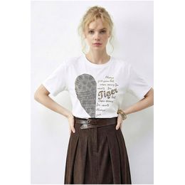 Rundhals-Glitzer-Textdruck-T-Shirt