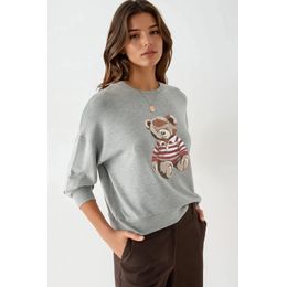 Bedruckter Rundhalsausschnitt Sweatshirt mit langen &Auml;rmeln