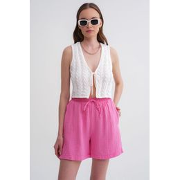 Hochgeschnittene Texturierte Baumwollshorts
