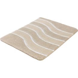 Badematte Meusch "Lara", macadamia, H:20mm, Polyester, Badematten, Badematte, Wellen-Design mit flauschigen wei&szlig;en Akzenten