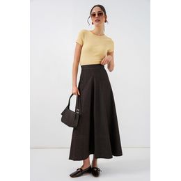 Hoch taillierter Denim A-Linien Maxi-Rock mit Taschen
