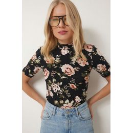 Bluse mit halbem Stehkragen im floralen Muster