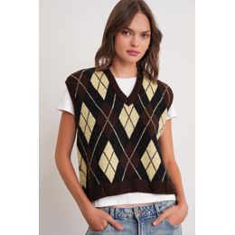 V-Ausschnitt Strickpullover Vest mit Argyle-Muster