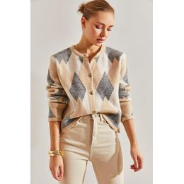 Geometrisches Strick-Button-Up-Crop-Cardigan