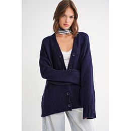 Knopfleiste V-Ausschnitt Rippstrickcardigan
