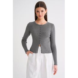 Knopfverschluss Slim Fit Rippstrick-Cardigan