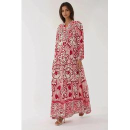 Bedrucktes Langarm-Viskose-Maxi-Kleid