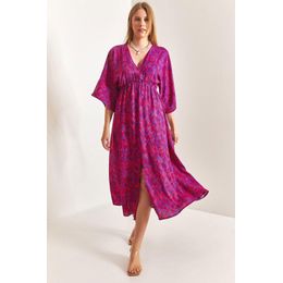Fliederfarbendes Maxikleid mit V-Ausschnitt und Schleife