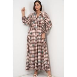 Gemustertes V-Ausschnitt Maxikleid