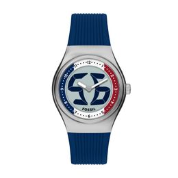 Quarzuhr Fossil "Archival Big Tic", blau, silberfarben, edelstahlfarben, Armbanduhren, Herren, Quarzuhr, Armbanduhr, Herrenuhr, Silikonarmband, analog, digital