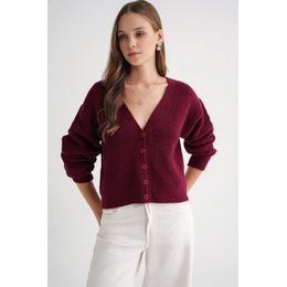 Texturierter V-Ausschnitt Knopf-Cardigan