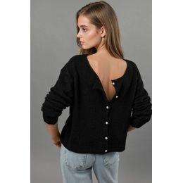Ultraweicher Rundhalsausschnitt mit Kn&ouml;pfen wendbarer Cardigan