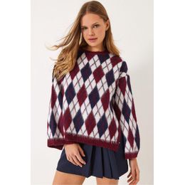 Crew-Neck-Pullover mit Schlitz im Baklava-Muster