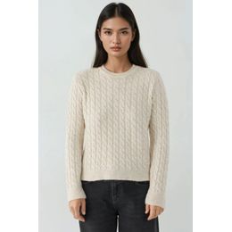 Dicker Haarglanz-Zopfstrickpullover mit Rundhalsausschnitt