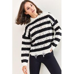 Gestreifter Rundhalsausschnitt Lockerer Pullover