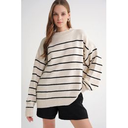 Gestreifter Rundhals Relaxed Strickpullover