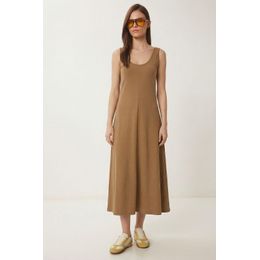 U-Kragen Midi-Kleid