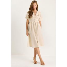 V-Ausschnitt Midi-Hemd-Kleid mit Kn&ouml;pfen