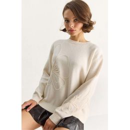 Rundhals gestickter Strickpullover
