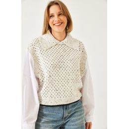 Strickcropped Pullover mit Hemdkragen