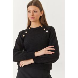 Strickpullover mit strukturiertem Muster und Kn&ouml;pfen, Rundhalsausschnitt