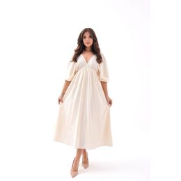 V-Ausschnitt Midi-Kleid mit 3/4-&Auml;rmeln