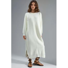 Strukturierte gestreifte lang&auml;rmelige Strickkleid mit Schlitzdetail