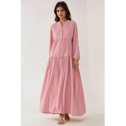 Strukturiertes V-Ausschnitt Maxikleid mit Knopfdetails