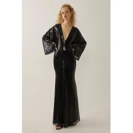 Pailletten V-Ausschnitt Maxikleid mit Engels&auml;rmeln