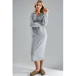 Rippstrick-Polo-Kragen Maxi-Strickkleid