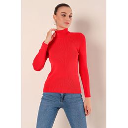 Enger Stehkragen-Rippstrickpullover