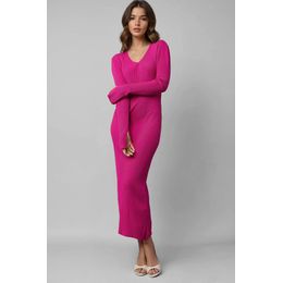 V-Ausschnitt Strukturiertes Maxi-Strickkleid mit Schlitz