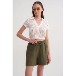Hochtaillierte strukturiertes Baumwollshorts