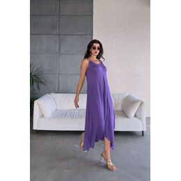 Asymmetrisches V-Ausschnitt &auml;rmelloses Midi-Kleid