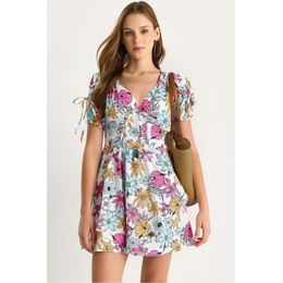 Bedrucktes V-Ausschnitt Cut-Out Midi-Kleid