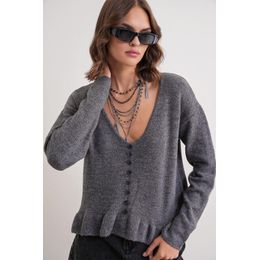 Leichtes V-Ausschnitt-Stricktop mit Knopfdetails