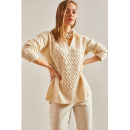 Strukturierter V-Ausschnitt Strickpullover