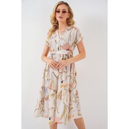 Bl&uuml;hendes V-Ausschnitt Midikleid mit Schleife