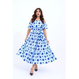 Gemustertes R&uuml;schendes Off-Shoulder Midi-Kleid