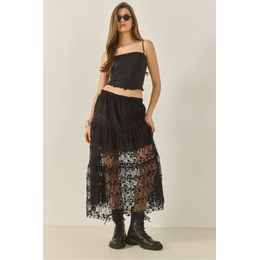 Hochtaillierter Maxi-Rock mit R&uuml;schendetails und Blumenmuster