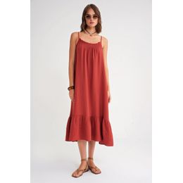 Midi Musselin Kleid mit R&uuml;schendetail