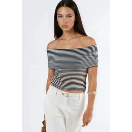 Gestreifte schulterfreie Crop-Bluse