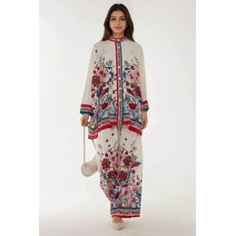 Bedrucktes High-Waist Kimono-Hosen-Set