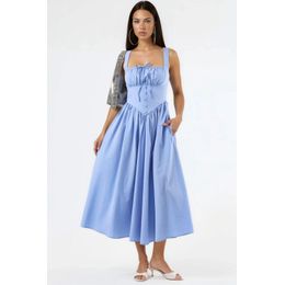 Midi-Kleid mit quadratischem Kragen und Knopfdetails