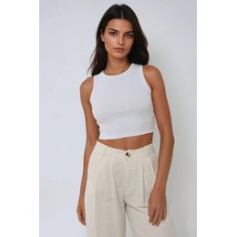 Rippstrick &auml;rmelloses Crop-Top mit Rundhalsausschnitt