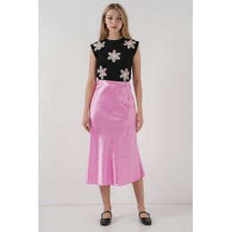 Satin A-Linie Midi-Rock mit elastischem Bund