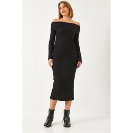 Tr&auml;gerloses Ripp-Midi-Kleid