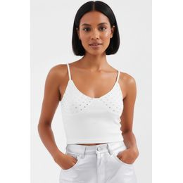 Steinverzierte Taillierte Cropped-Top mit V-Ausschnitt