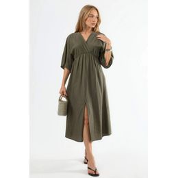 V-Ausschnitt Midi Wickelkleid mit Dreiviertel&auml;rmeln