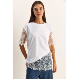 Besticktes T-Shirt mit Rundhalsausschnitt, l&auml;ssige Passform